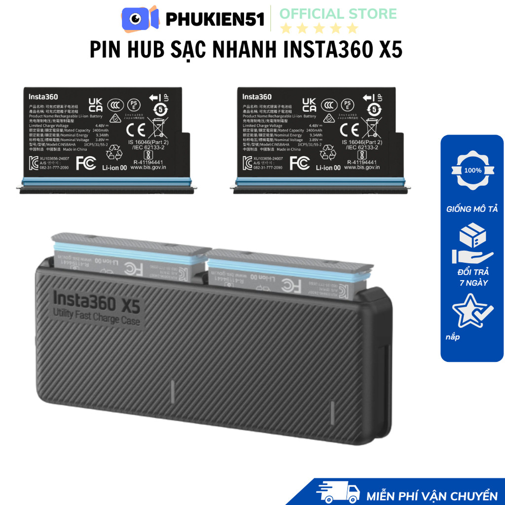 Pin Hub sạc Insta360 X5 dung lượng 2400mAh sạc nhanh 2 khe pin lúc ...