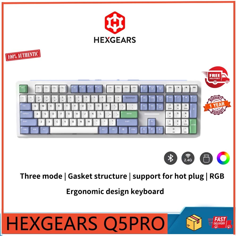 Bàn phím cơ tùy chỉnh ba chế độ HEXGEARS Q5PRO, cấu trúc đệm, hỗ trợ phích cắm nóng, bàn phím ...