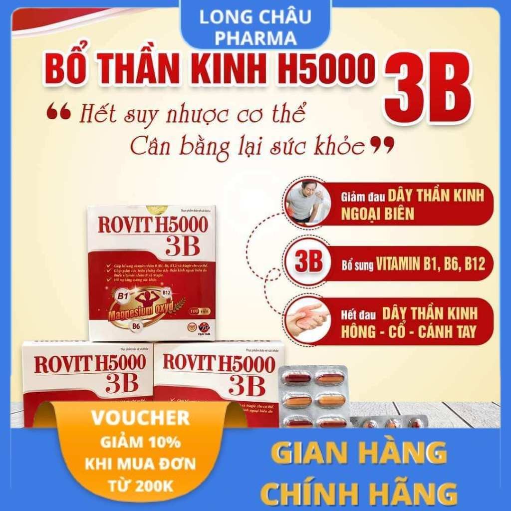 Viên uống bổ sung vitamin nhóm B ROVIT H5000 3B hộp 10 vỉ x 10 viên ...