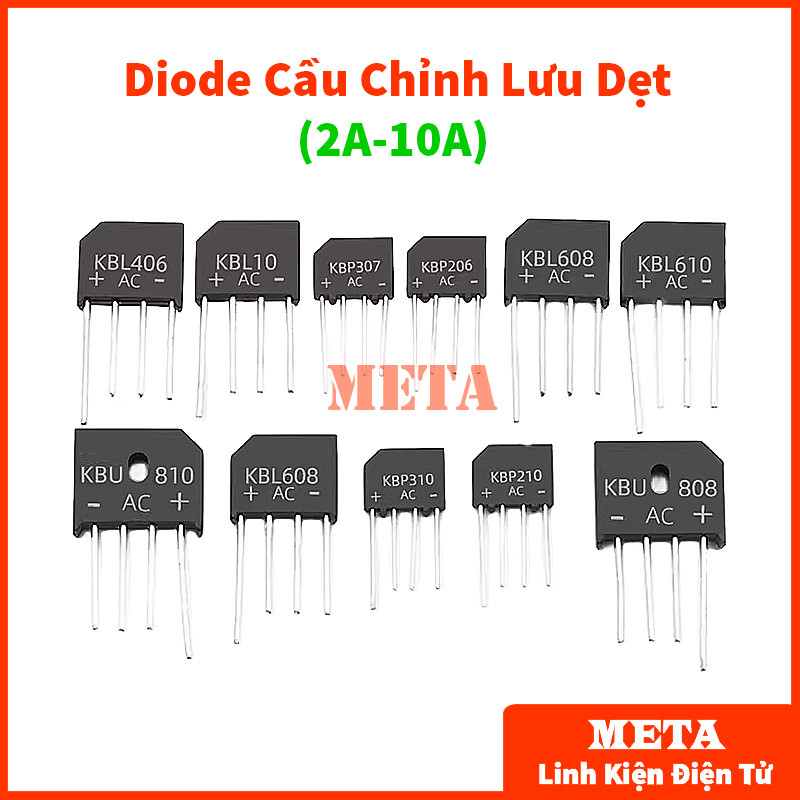 Diode Cầu Chỉnh Lưu Dẹt KBP210 KBP310 KBL410 KBU810 KBU1010 2A 3A 4A 8A 10A 1000V Dip 4 Chân Cắm ...