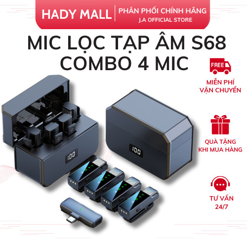 Mic Không Dây S68 Kiêm 4 Mic Lọc Tạp Âm Chuyên Nghiệp cho Livestream, Quay Video Có Hộp Sạc ...