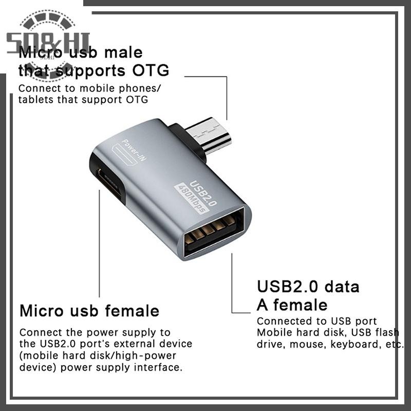 [Sdhi] Bộ chuyển đổi cáp OTG Bộ chuyển đổi Micro USB sang USB chạy bằng góc trái 4K 90 độ cho TV ...