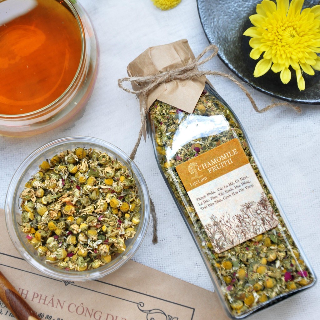 Trà Hoa Thảo Mộc Chamomile Fruitii, Chai thủy tinh vuông, Trà Hoa Thảo ...