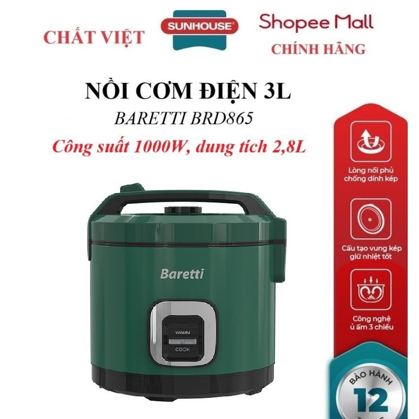 Nồi cơm điện 3.0L Baretti BRD865 - Bảo hành chính hãng SUNHOUSE 12 ...
