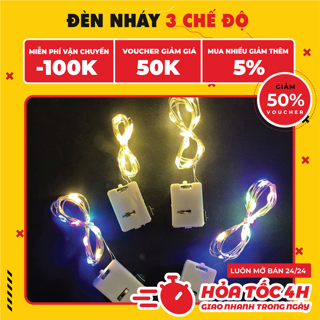 Giao Nhanh 4h - Dây đèn led đom đóm trang trí fairylight 3 chế độ sáng có sẵn pin dài 1m-2m màu ...