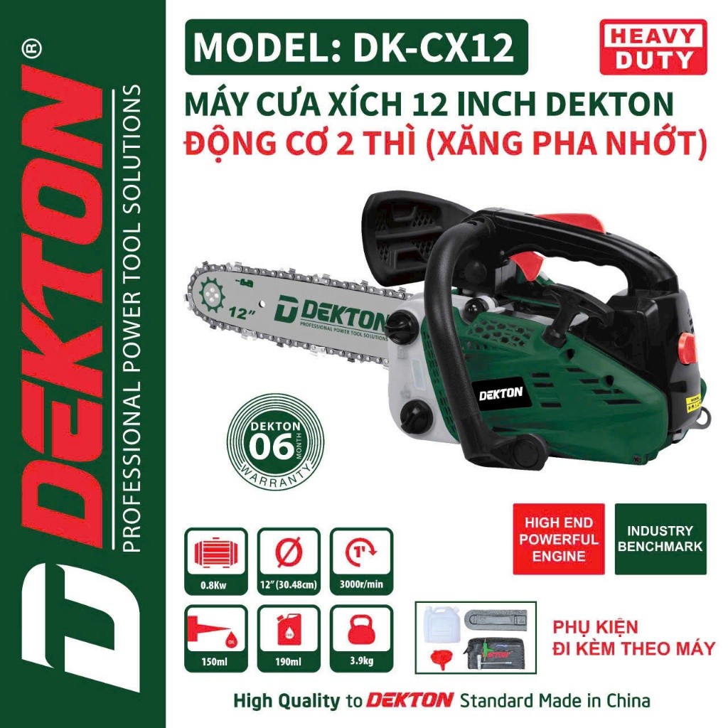 Máy cưa xích chạy xăng DEKTON DK-CX12, Động cơ 25.4cc, Công suất 800w ...