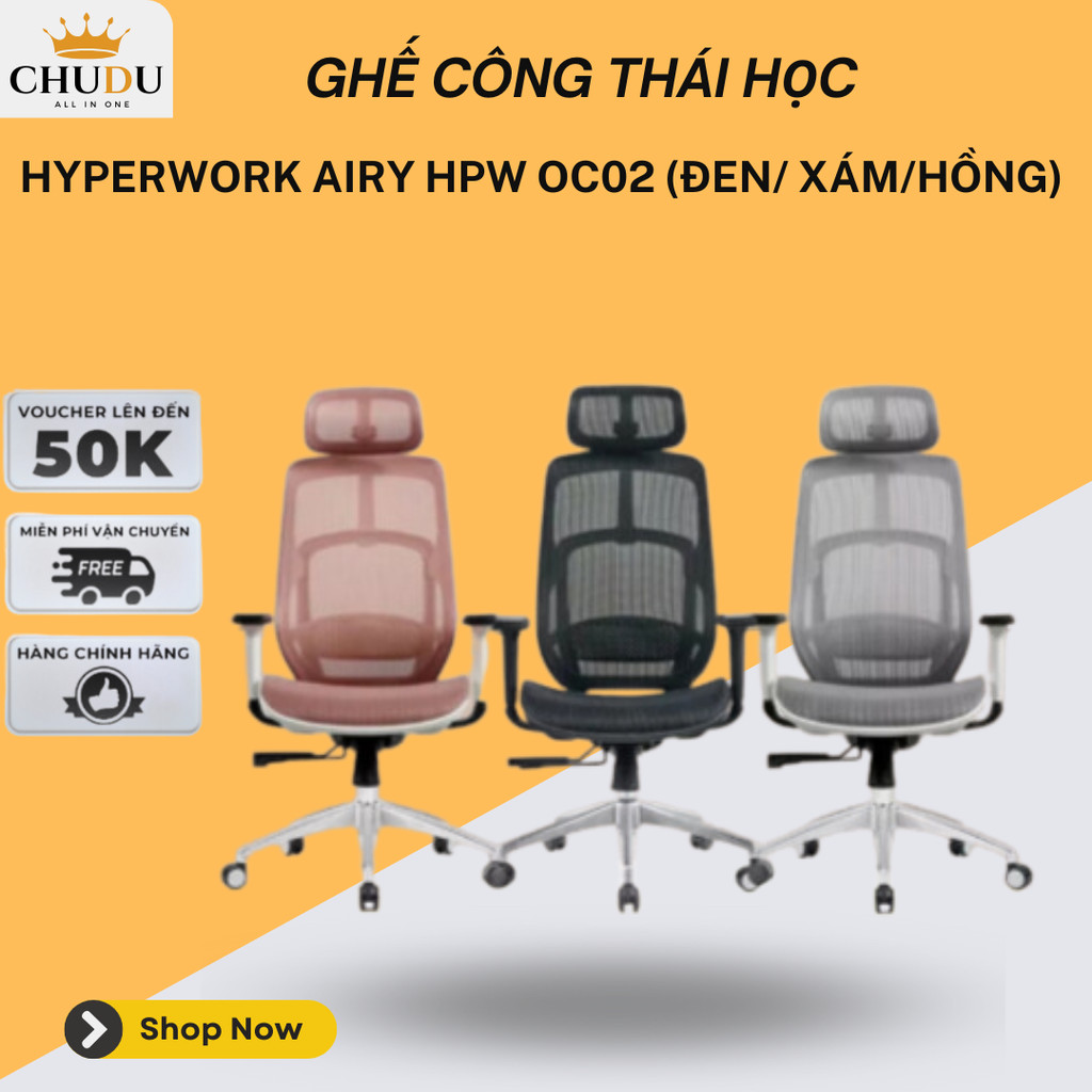 Ghế công thái học HyperWork Airy HPW OC02 (Đen/ Xám/Hồng) - Hàng Chính ...