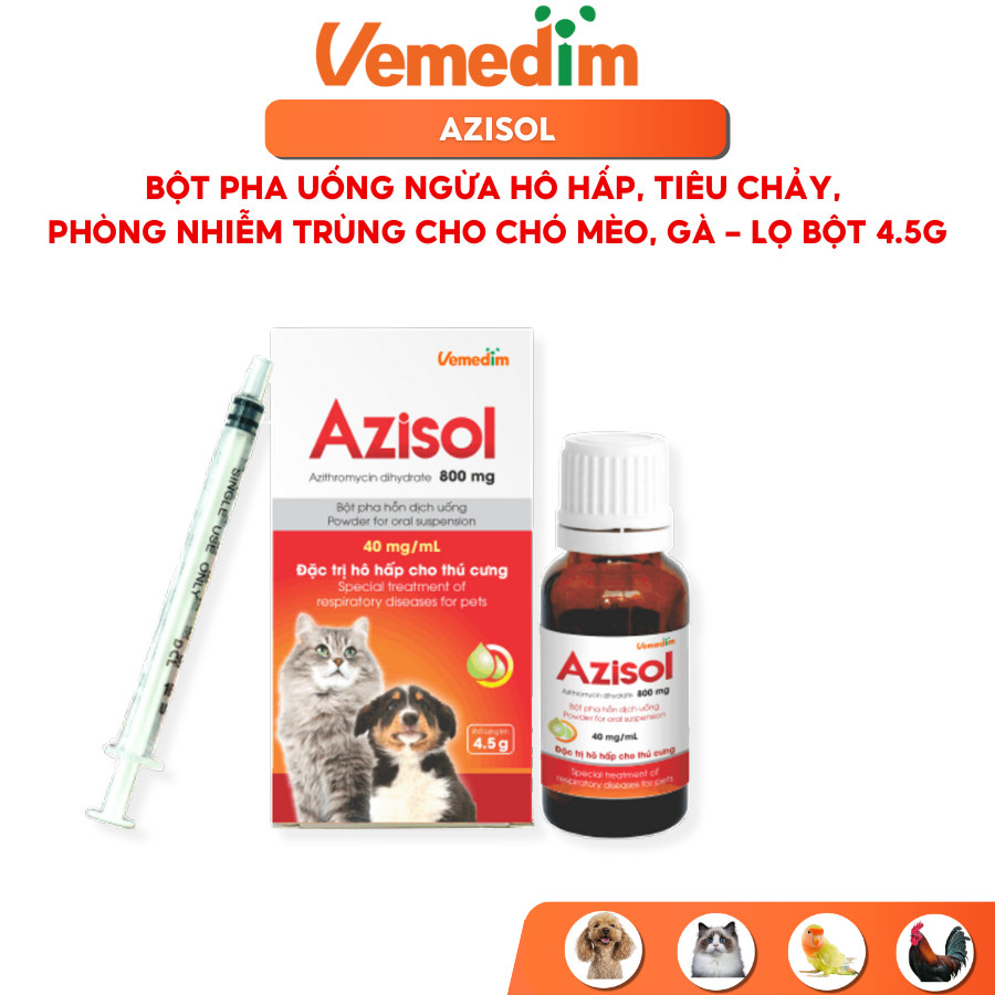Bột pha uống cho chó mèo gà chim cảnh Vemedim Azisol điều trị bệnh hô ...
