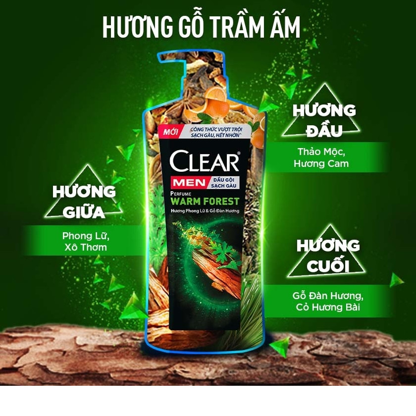 Dầu Gội Clear Men Perfume Warm Forest Hương Phong Lữ & Gỗ Đàn Hương 600g (588ml) | Shopee Việt Nam