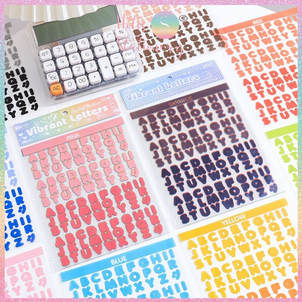 [HOTIS] Set 8 tờ Sticker chữ in Vibrant Letters 16 màu PET chống nước ...