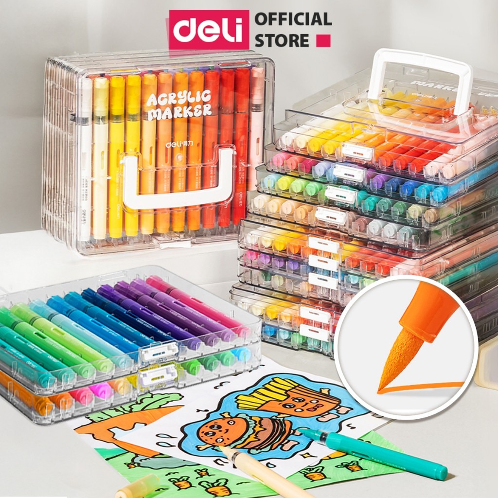 [VC LIVE 20%]Bút Màu Acrylic Marker Roller Free Ink Đầu Lông Mềm Deli ...