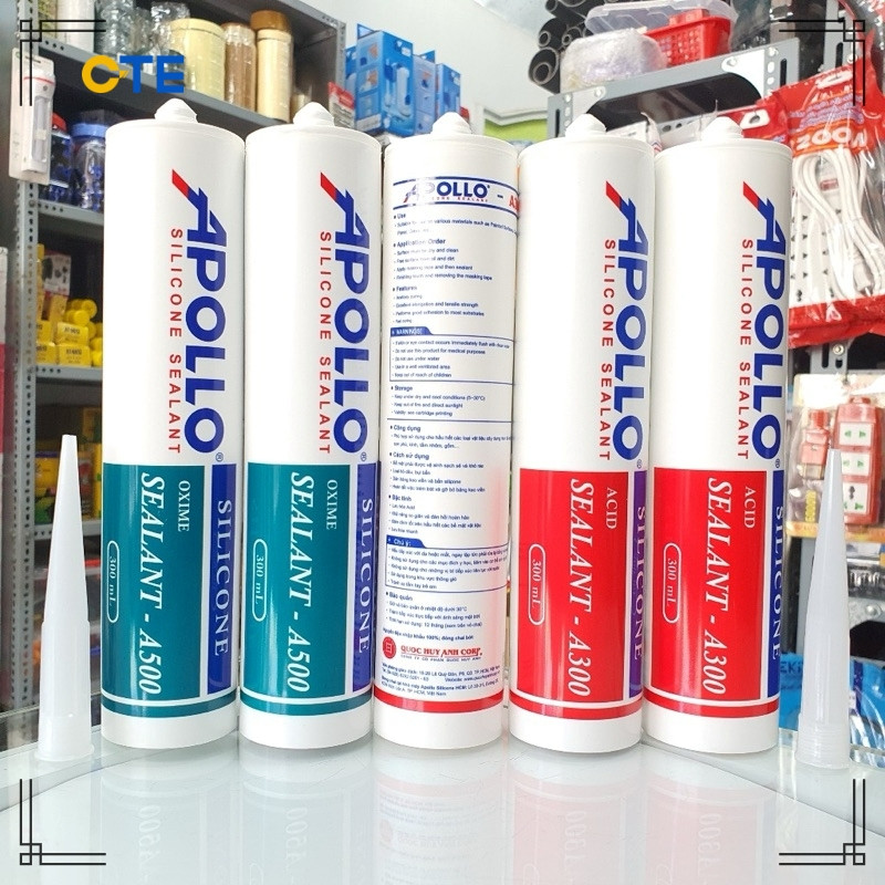 Keo silicon Apollo A500, A300, A200,dán cửa kính, bồn rửa chén, bể cá ...