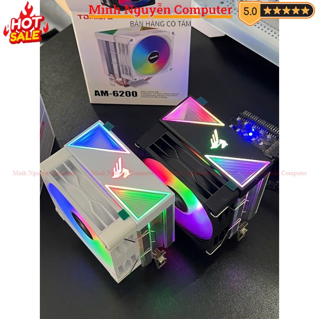 Quạt Tản Nhiệt CPU Tomato AM6200 Led RGB Fan 9cm, Fan CPU có đèn led, 2 ...
