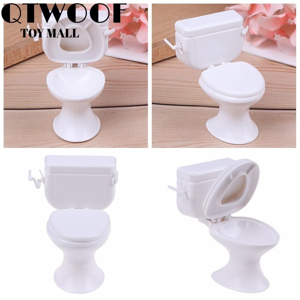 QTWOOF Craft Miniature Toilet Playing House Dollhouse Furniture White ...