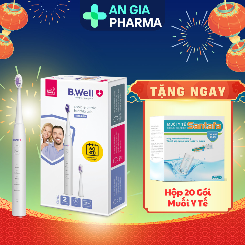 Bàn chải điện Bwell Pro 850 nhập khẩu Thụy Sĩ công nghệ sóng âm, 5 chế độ chải sạch mảng bám ...