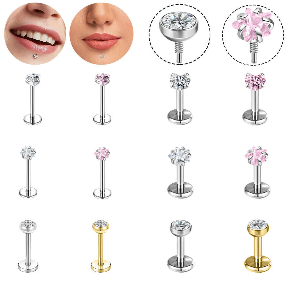1 PC Thép không gỉ Labret Lip Stud Piercing 16 / 18G Mũi Stud Trái tim ...