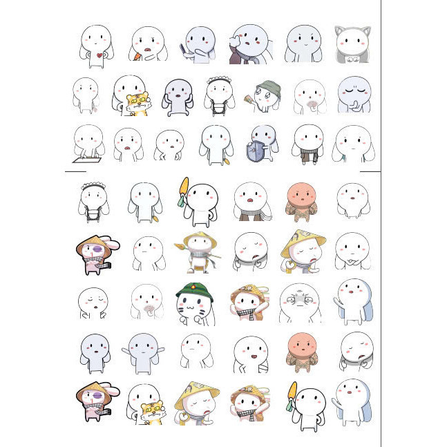 Set 50 Sticker Thỏ hoạt hình dẽ thương, miếng dán sticker 4-6 cm trang ...