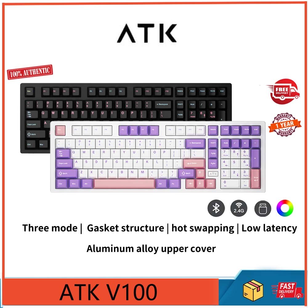 Bàn phím cơ thể thao điện tử bán nhôm tùy chỉnh ATK V100 ba chế độ, cấu trúc cổng cấp thể thao ...