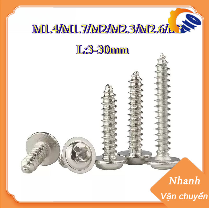 M1.4 / M1.7 / M2 / M2.3 / M2.6 / M3 Vít tự khoan đầu dù inox 304,Đinh ốc vít ,Vít răng thưa inox ...