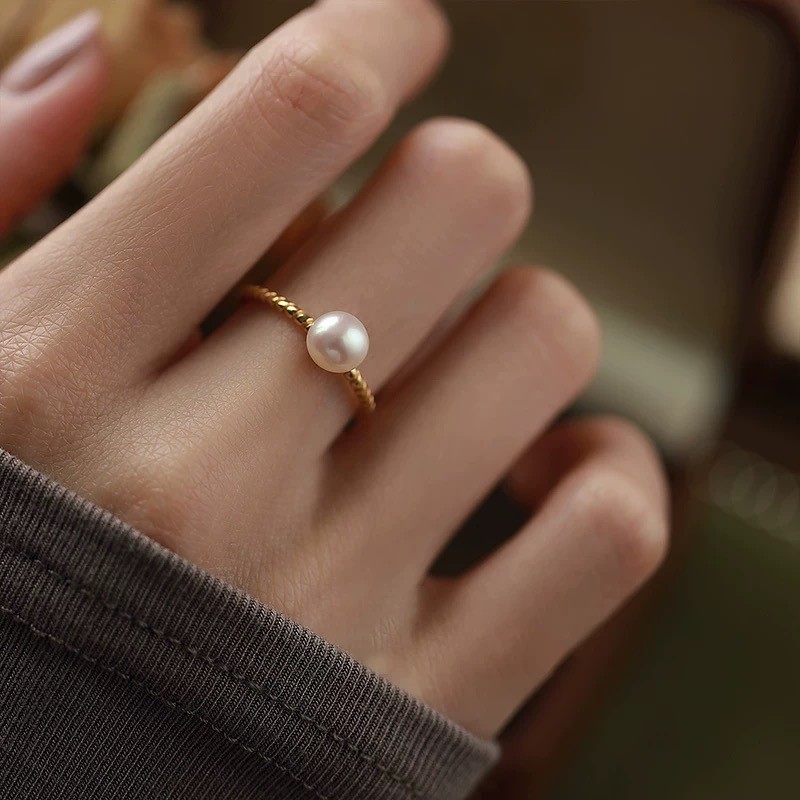 Nhẫn bạc 6A Ngọc trai nước ngọt kiểu Pháp Retro Twist s925 | Shopee Việt Nam