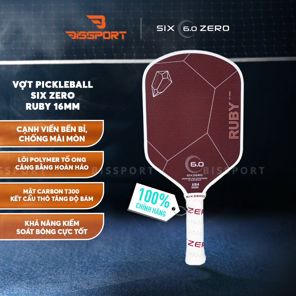 Vợt Pickleball Six Zero Ruby Chính Hãng 16mm - Siêu Bền - Tốc Độ - Xoáy Mạnh - Nhẹ Nhàng - Toàn ...