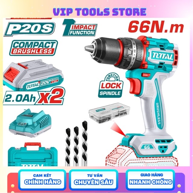 Máy khoan búa dùng pin 20V Total TIDLI20668 ( Động Cơ Không Chổi Than ...