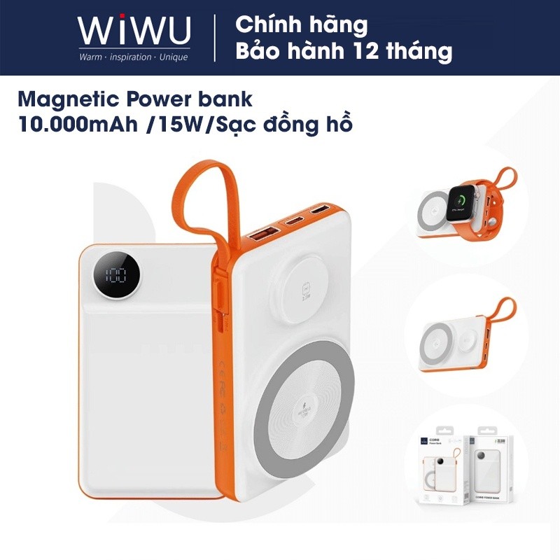 Sạc Dự Phòng Không Dây WIWU Core Wi-P007 3in1 Cho IPHONE 15W, AW 2.5W, Tích Hợp Cáp Sạc, Dung ...