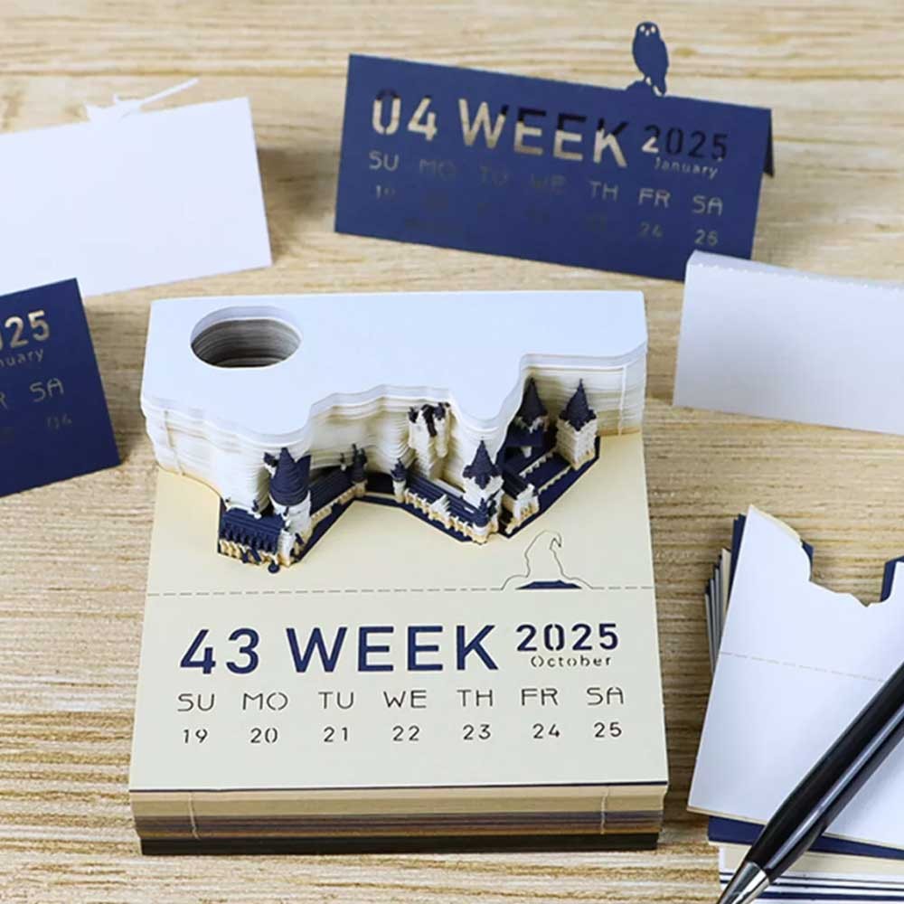 Castle Desk Calendar With LED Lights 2025 Calendar Memo Pad Creative ...