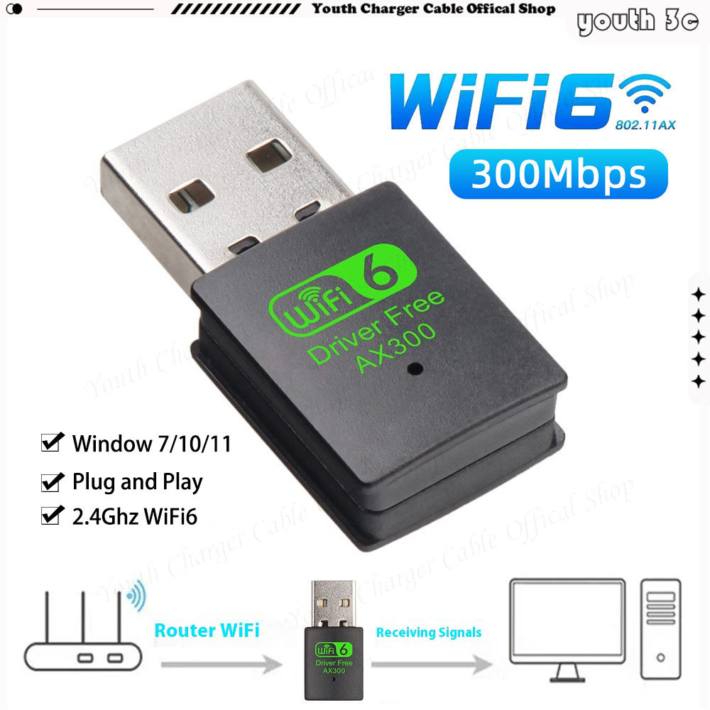 Bộ thu WiFi USB 300Mbps Bộ phát AP Plug and Play WiFi6 Driver Card mạng không dây miễn phí cho ...