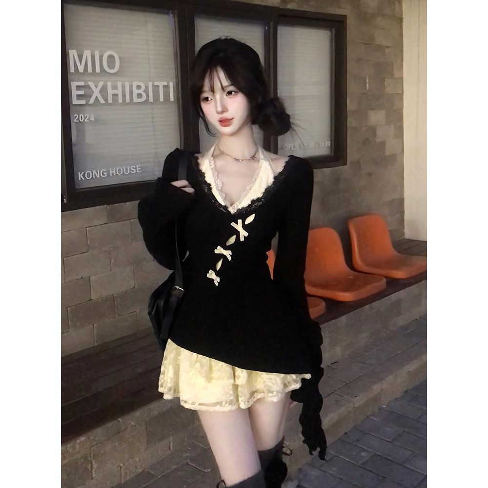 Pure Desire Phong Cách Hot Girl Phù Hợp Với Dài Tay Bướm Rỗng Áo Ren ...