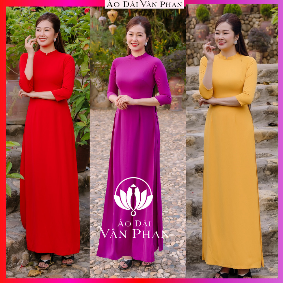 Bộ áo dài trơn (ÁO + QUẦN) 1 màu lụa mỹ cổ 2p tay lỡ - Áo dài Vân Phan ...