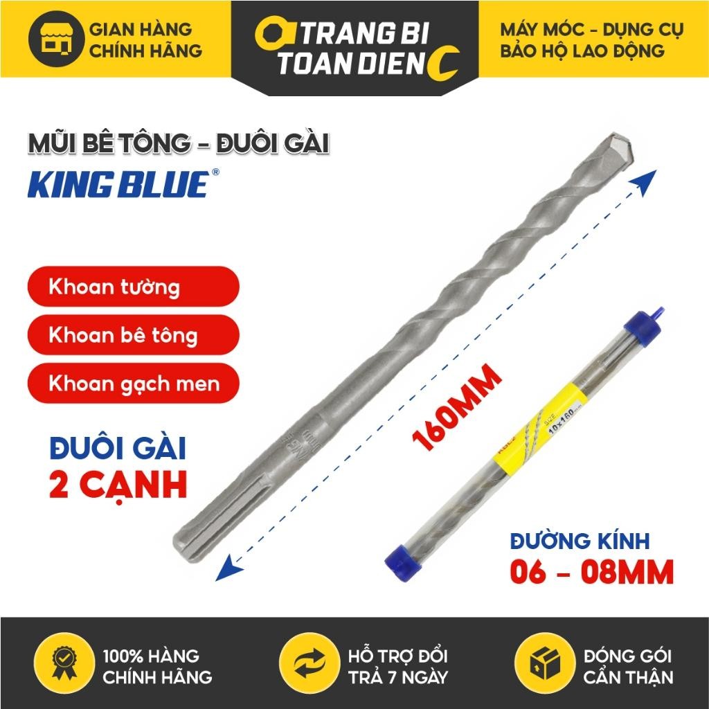Mũi khoan bê tông đuôi gài 2 cạnh Kingblue KBL2 kích thước 6 - 8mm, chiều dài 160mm, khoan tường ...