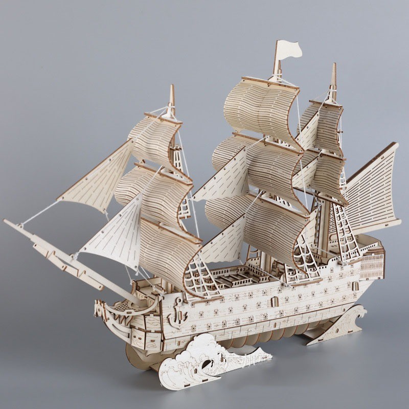 Đồ chơi lắp ghép gỗ 3D Mô hình Thuyền Buồm HMS Victorious HA08 Laser ...