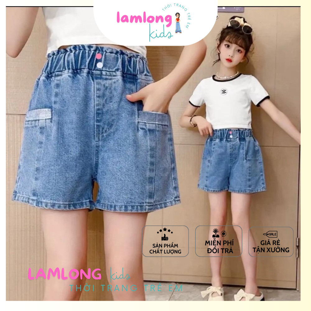 Quần Sooc jean cho bé, quần short ( từ 13kg -45kg ) thiết kế đính 2 Khuy cạp chun co giãn thoải ...