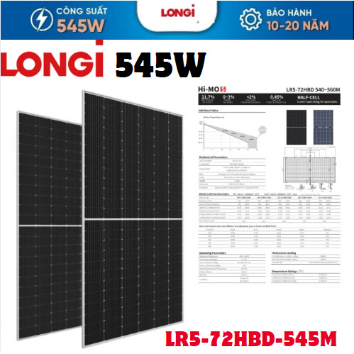Tấm pin NLMT Longi 545W hai mặt kính LONGI LR5-72HPH-545M. | Shopee ...