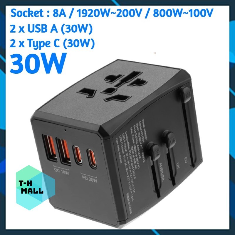 Bộ củ sạc nhanh PD 20W 30W 65W đa năng du lịch ổ cắm điện Du Lịch 4 Cổng Type C & USB A 1920W ...