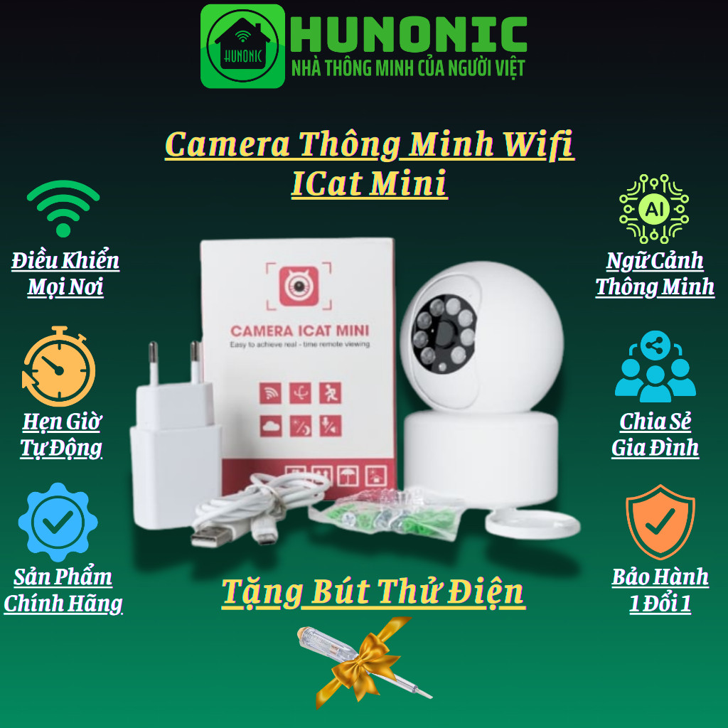 Camera Wifi Hunonic Icat 1080P Xoay 360 Độ, Theo Dõi Chuyển Động, Đàm ...