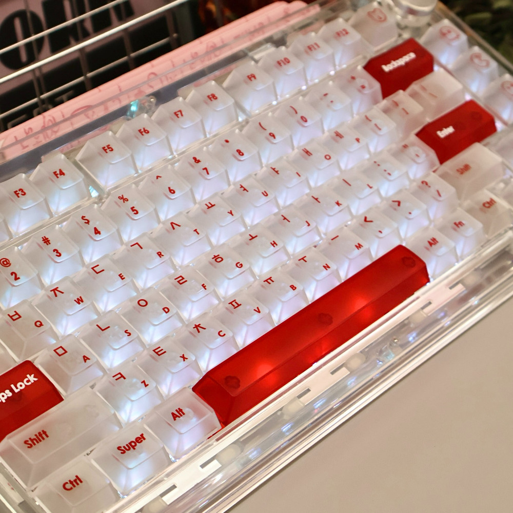 Đỏ Trắng Sương Mù Keycap Anh Đào Hồ Sơ 131 Phím PC UV Quá Trình Truyền Ánh Sáng Mờ Cảm Giác Hàn ...