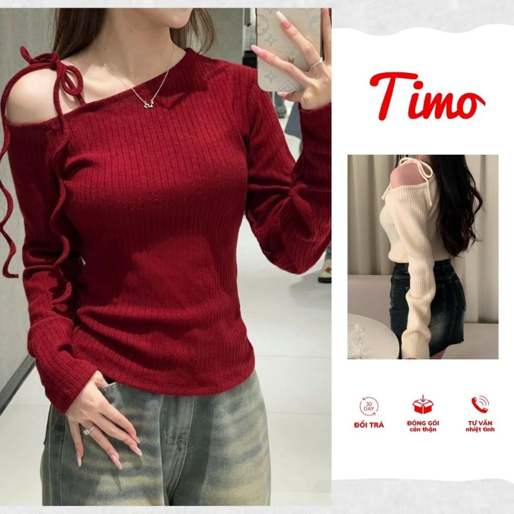 Áo len nữ Timo, Áo len lệch vai dáng ôm body chất len lông thỏ mềm mịn ...