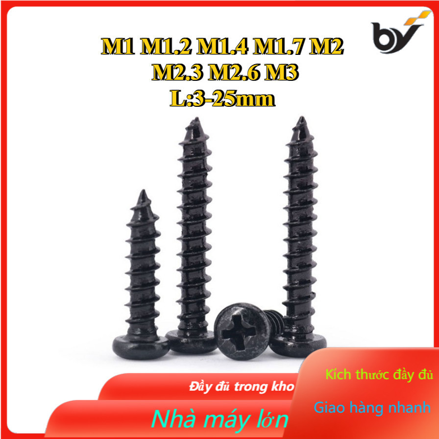 Vít răng thưa thép carbon Vít bắn gỗ pake đầu tròn ,Vít gỗ M1 M1.2 M1.4 M1.7 M2 M2.3 M2.6 M3 [BY ...