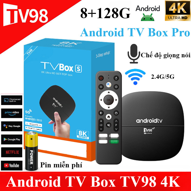 Android TV Box TV98 4K, 8GB+128GB, Wifi 5G, Bluetooth 5.0, Điều Khiển ...