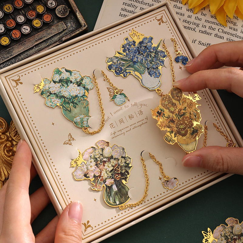 Hộp quà tặng bookmark kim loại hoa vintage, giá trị cao, đơn giản, tiên ...