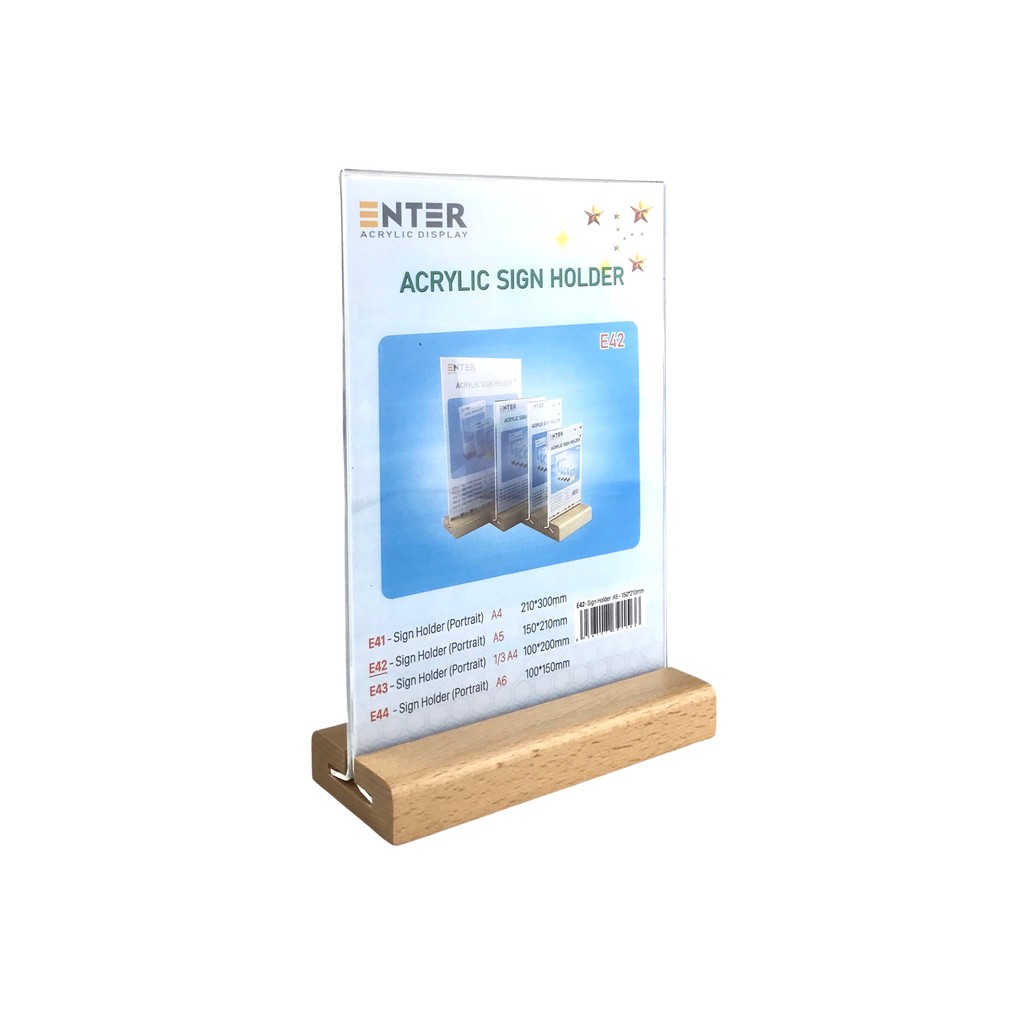 Kệ mica 2 mặt Enter E42 150x210mm đế gỗ A5 đứng, Kệ menu nhà hàng ...