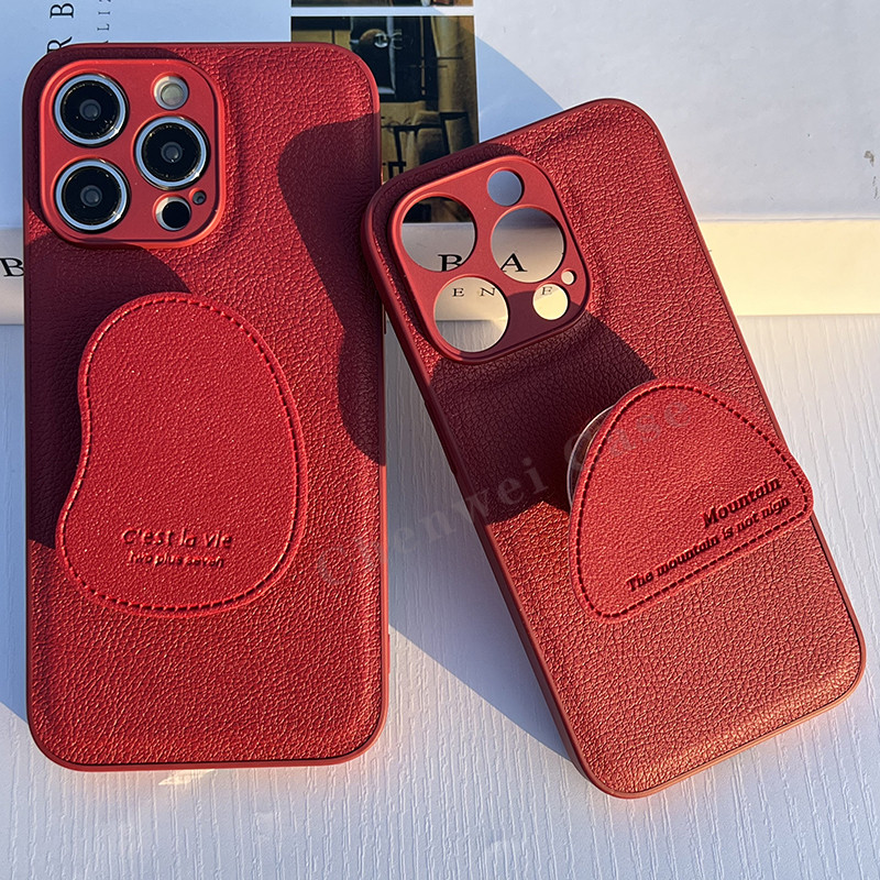 Ốp Da PU Scarlet + Giá Đỡ Cho iPhone 16 16 16Pro 16Plus 16Promax 15 15Pro 15Plus 15Promax 14 ...