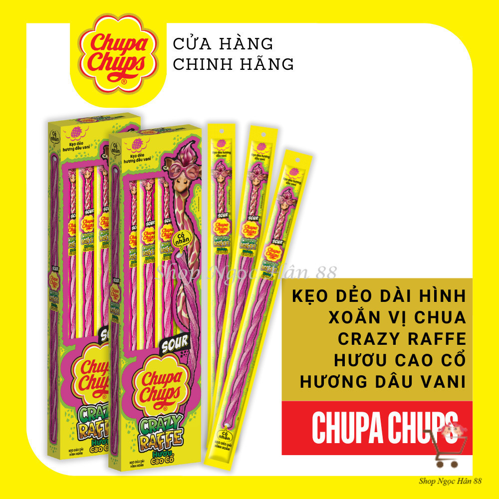 Kẹo dẻo dài hình xoắn vị chua Crazy Raffe Hươu Cao cổ hương Dâu Vani ...