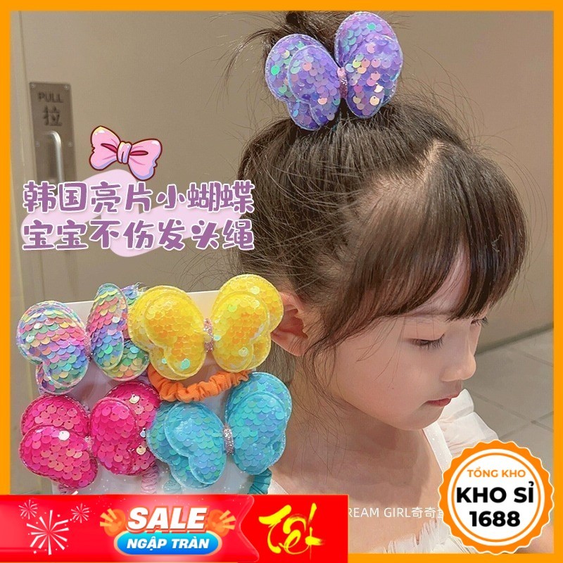 Dây buộc tóc cao su đính nơ sequin hình bướm kim sa lấp lánh dễ thương ...