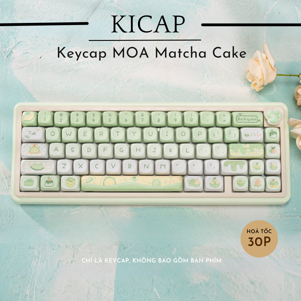 Bộ keycap MOA Matcha Cake PBT Dyesub 81 nút phù hợp cho bàn phím layout ...