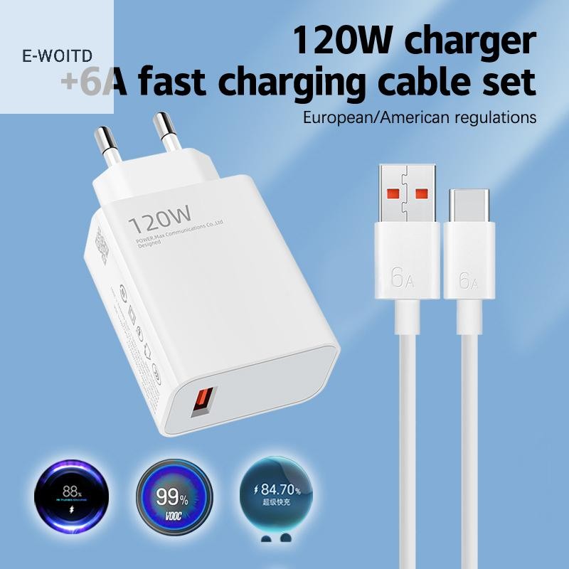 E-woitd 120W USB Bộ sạc siêu nhanh Loại C 6A Bộ sạc cáp dữ liệu Sạc nhanh cho OPPO Vivo Xiaomi ...