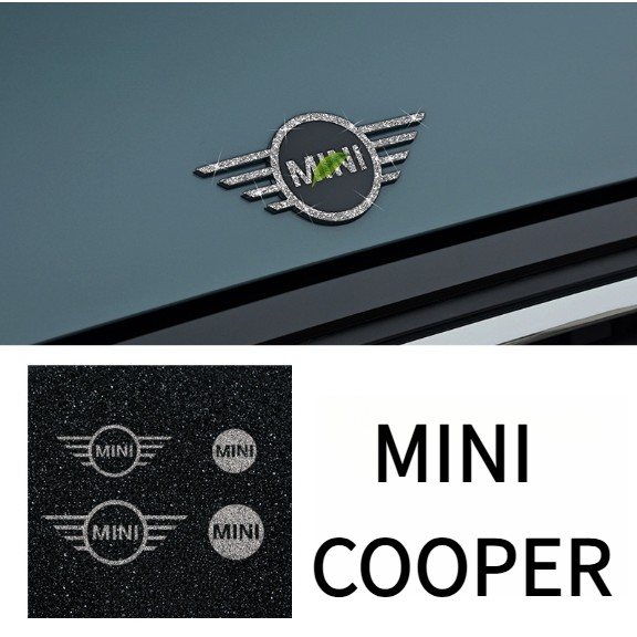 MINI COOPER car logo inlaid with diamonds, car tail logo bright diamond ...