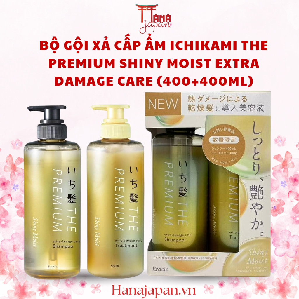 Set GỘI + XẢ Kracie Ichikami THE PREMIUM (Shiny Moist) Ko chứa Silicon 800ml/set (400+400 ...